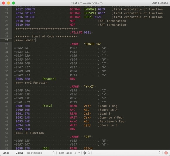 GitHub - blanknut/mcode-iro: Syntax highlighting for HP-41 machine code source files.